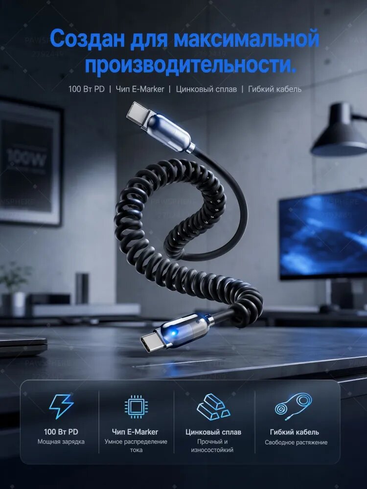 Trozk Кабель для мобильных устройств USB Type-C/USB Type-C, 1.8 м, черный, серебристый