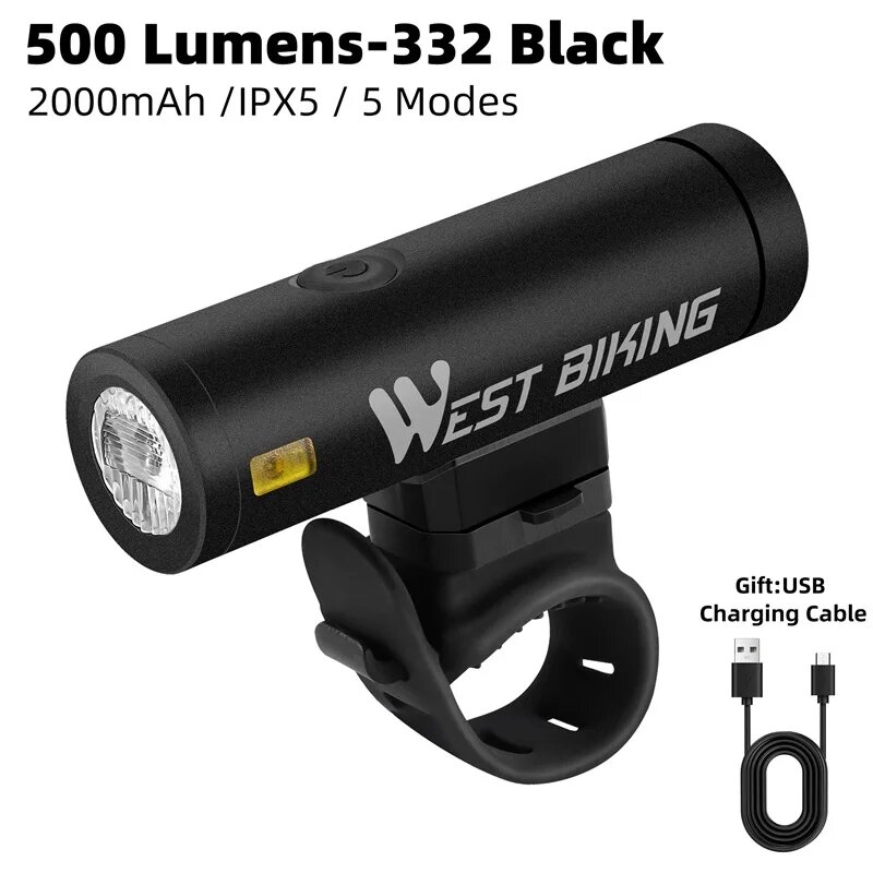 West Biking 1300 Люмен Велофары 4500 мАч Заряжаемые 500 LM Black