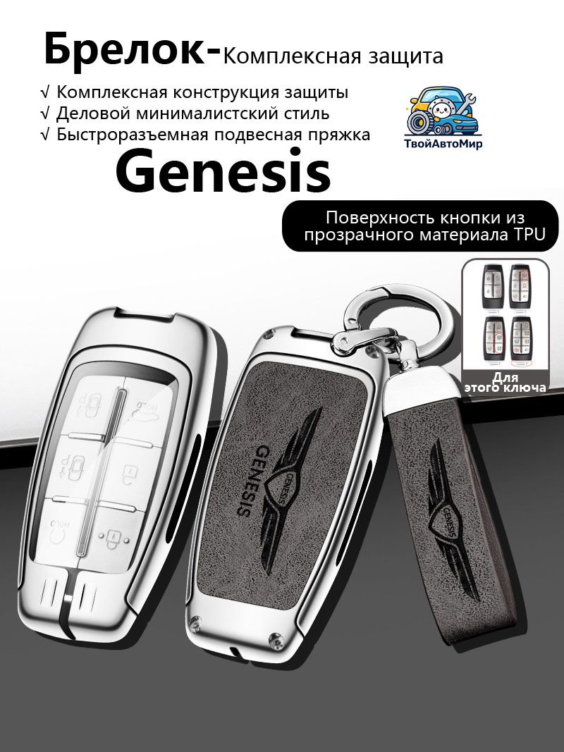Чехол для ключа Дженезис Genesis GV80, GV70, G80, G70, G90, GV60 2020-2026, кожаный чехол из сплава Gunmetal для смарт ключа Дженезис Genesis (4/6/7/8 кнопок)