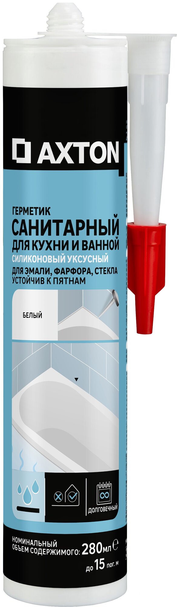 Герметик силиконовый Axton уксусный санитарный белый 280 мл