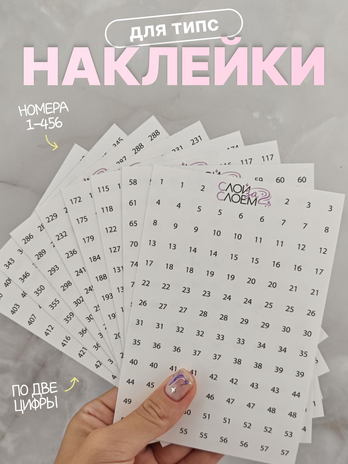 Наклейки на типсы, с цифрами, 9мм. 1-456