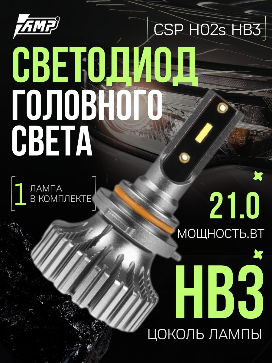 HB3 Лампа Светодиодная / LED лампы / AMP CSP H02S HB3 (1шт) / 12/24v