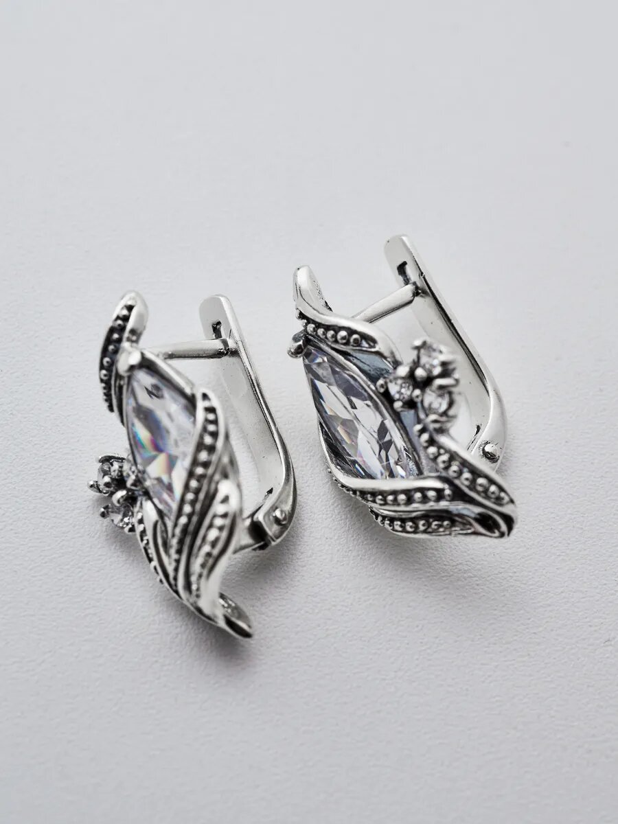 Серьги БРЮС, серебро, 925 проба, фианит