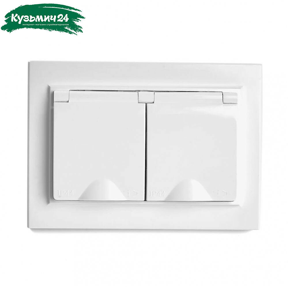 Розетка 2-местная Stekker PST16-9015-01 Эрна 49139, 16А, с/з, с крышкой, с рамкой, цвет белый