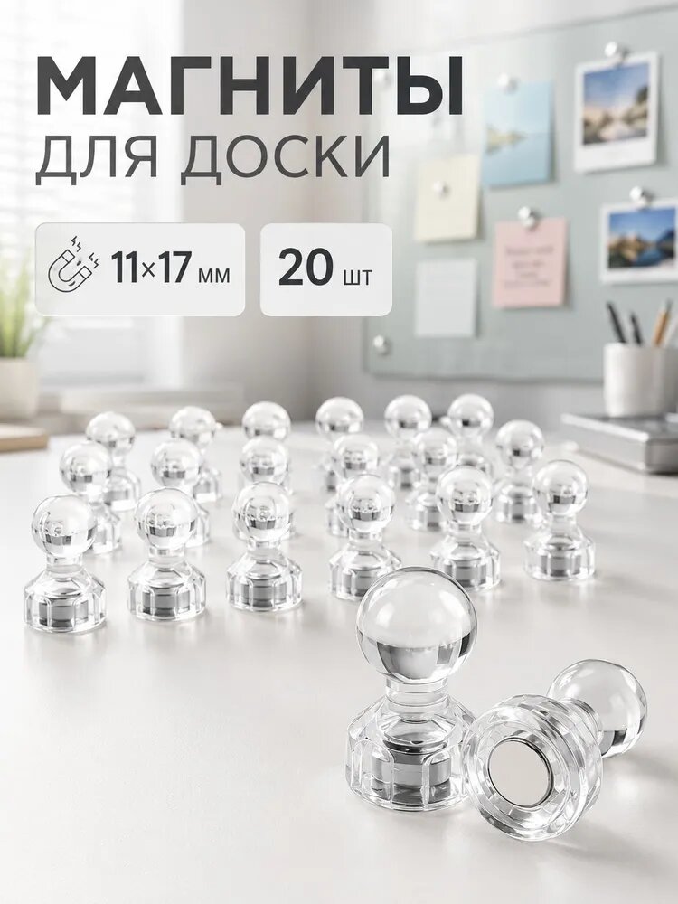 Магниты для доски 20 шт. Белая прозрачная оболочка/ Магниты канцелярские