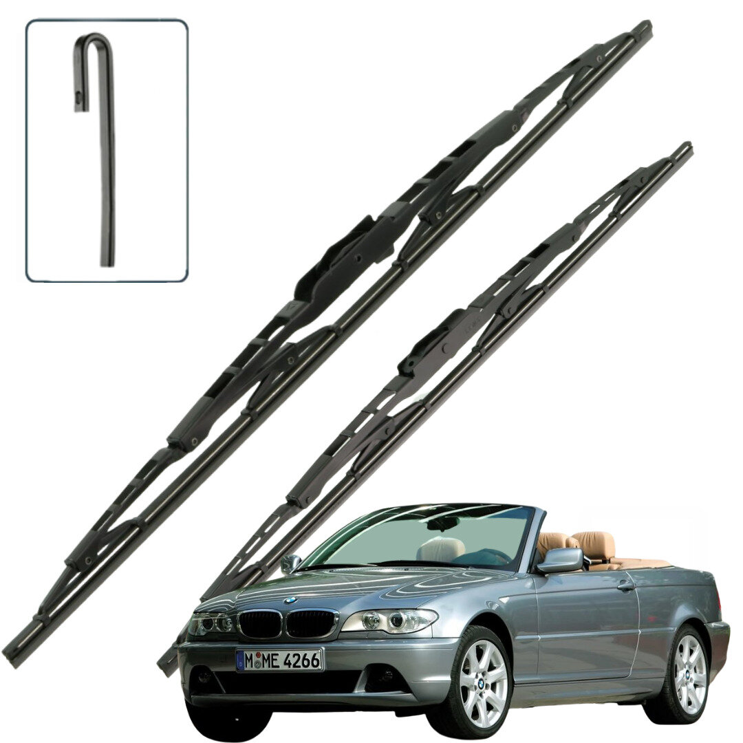 Дворники BMW 3-Series (4) E46 / БМВ 3 серии Е46 открытый кузов рест. 2003 / 2004 / 2005 / 2006 / 2007 Щетки стеклоочистителя каркасные для автомобиля 600мм-480мм к-т 2шт.
