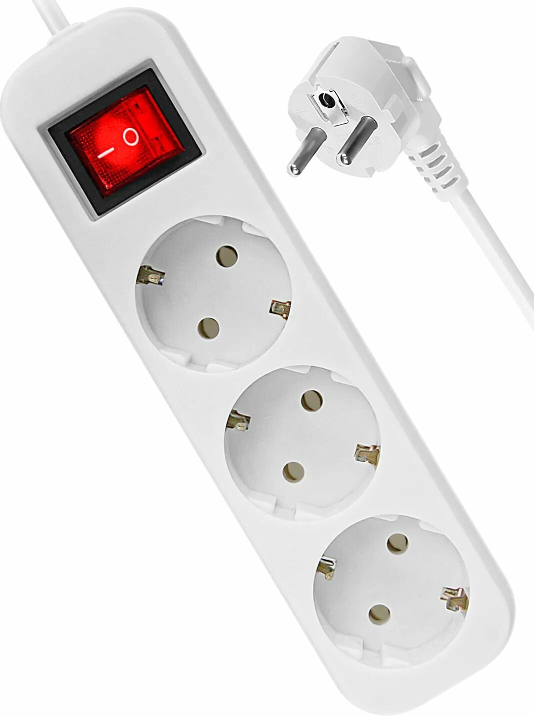 Удлинитель с заземлением Defender S318, с выключателем, 1.8 м, 3 розетки, белый