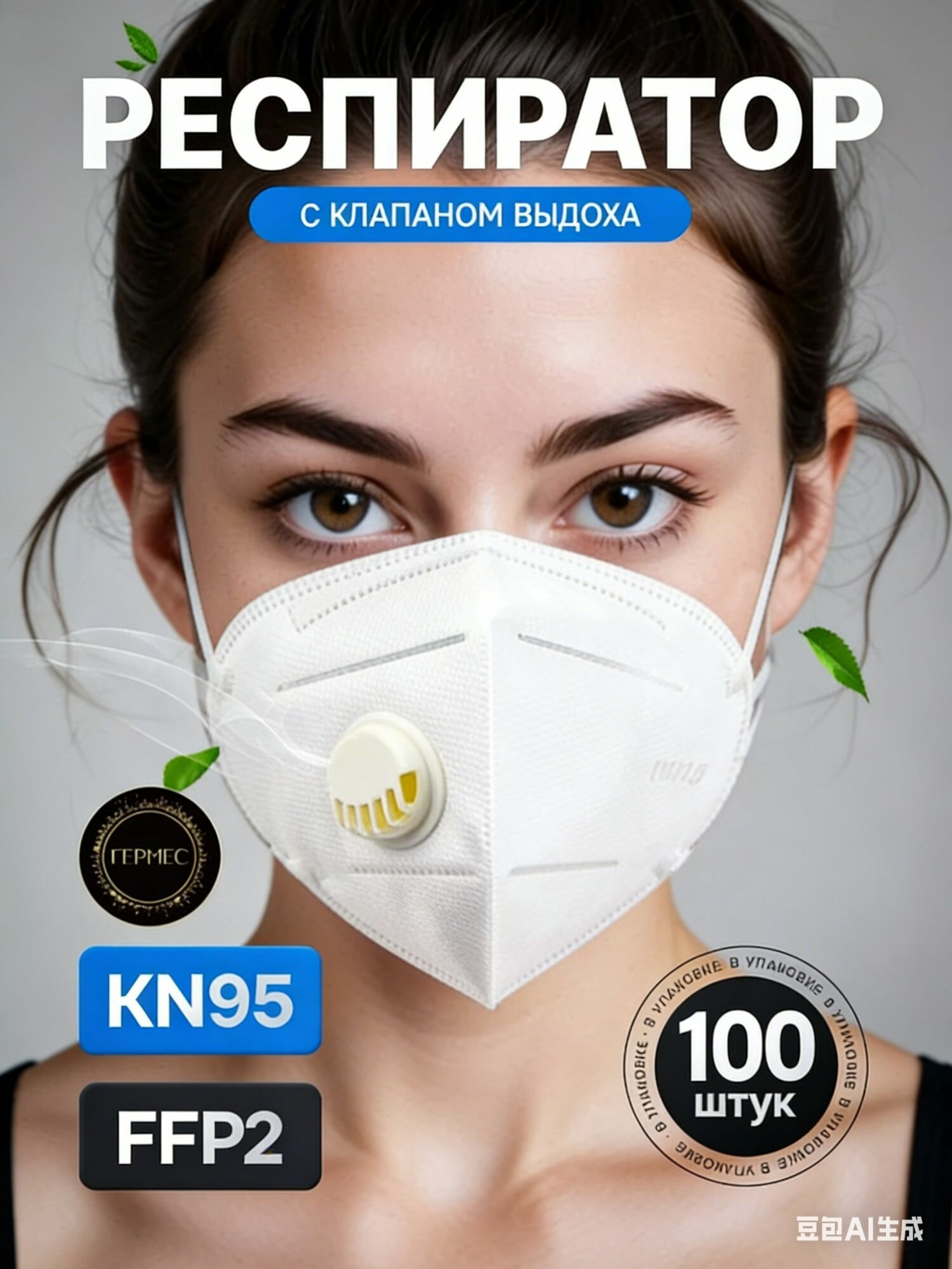 Респиратор-маска KN95, FFP2, многоразовый, с клапаном, 5 слоев, синий