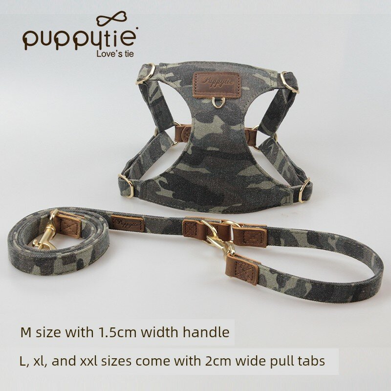 Puppytie Джунгли Зеленый Набор Собачьего Поводка и Шлейки для Средних Собак L