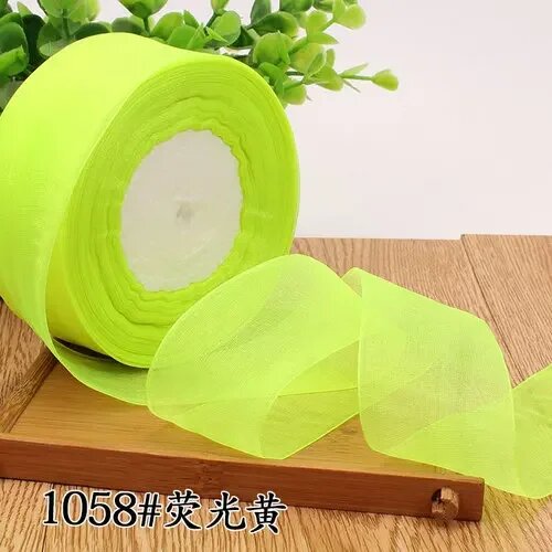 Розовая органза лента мerylover 45 метров Зеленый, Neon Yellow, 20mm Organza
