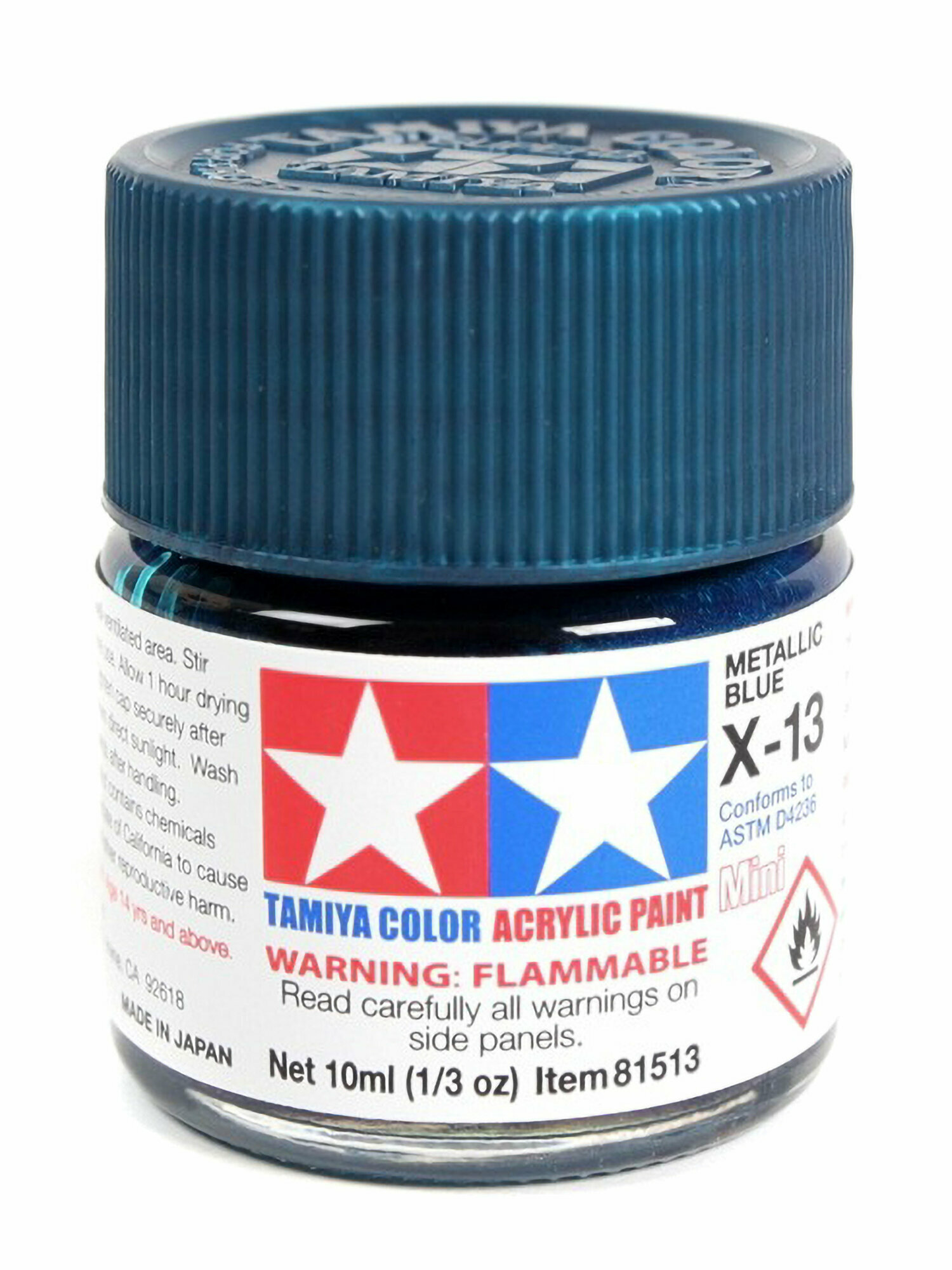 Краска акриловая Tamiya Color X-13 Metallic Blue 81513 синий глянцевый металлик, 10 мл