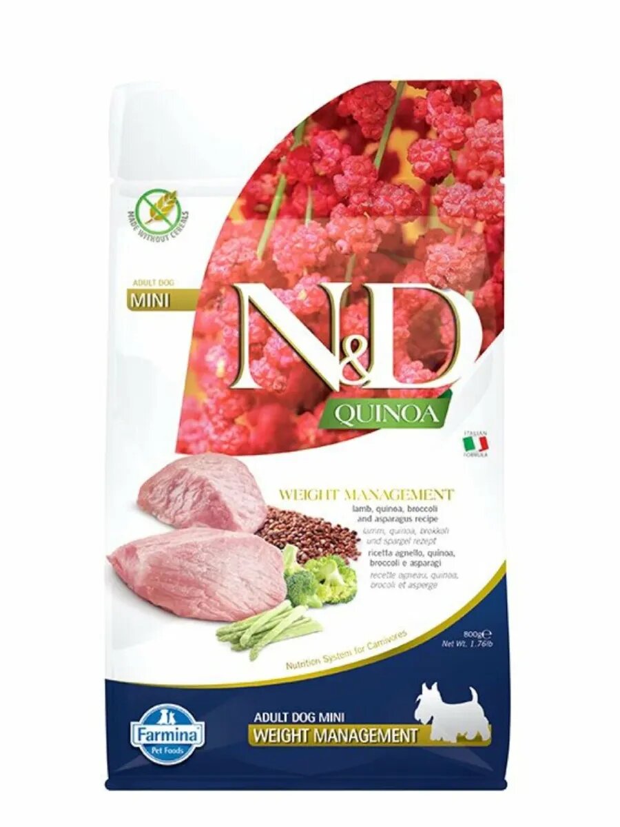 Сухой корм Farmina N&D Quinoa Weight Management (Фармина) для собак мелких пород контроль веса, ягненок и киноа, 0.8 кг