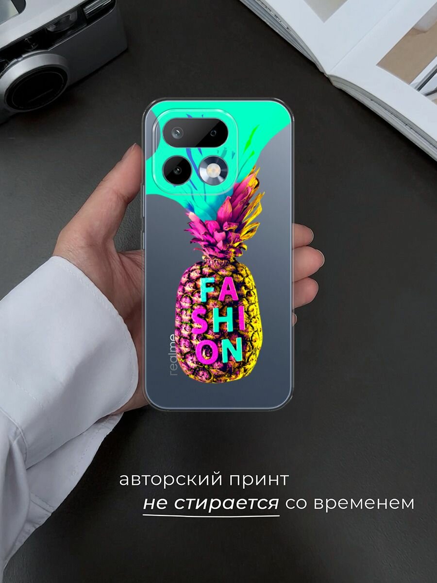 Чехол на Realme 16 Pro / Реалме 16 Про с принтом Кислотный ананас 2, прозрачный — фото 1