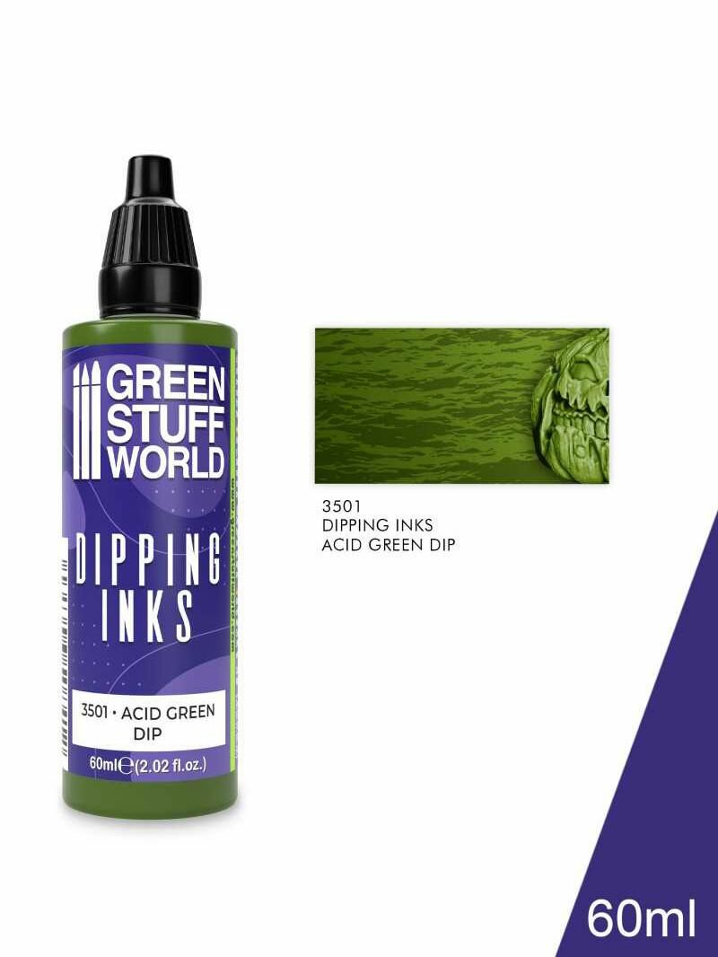Краска акриловая 3501 цвет Acid Green Dip, 60 мл, Dipping Inks, Green Stuff World