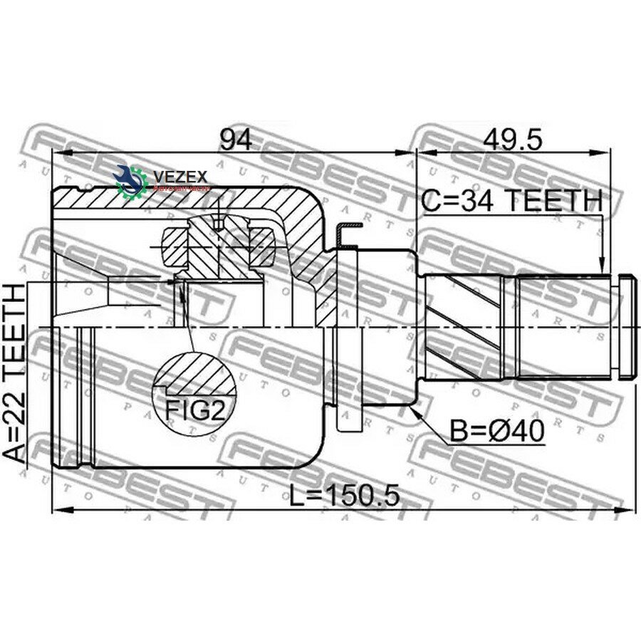 FEBEST 2111-CDHLH ШРУС внутренний левый 22x40x34 FORD FOCUS CDH 2012- 2111-CDHLH