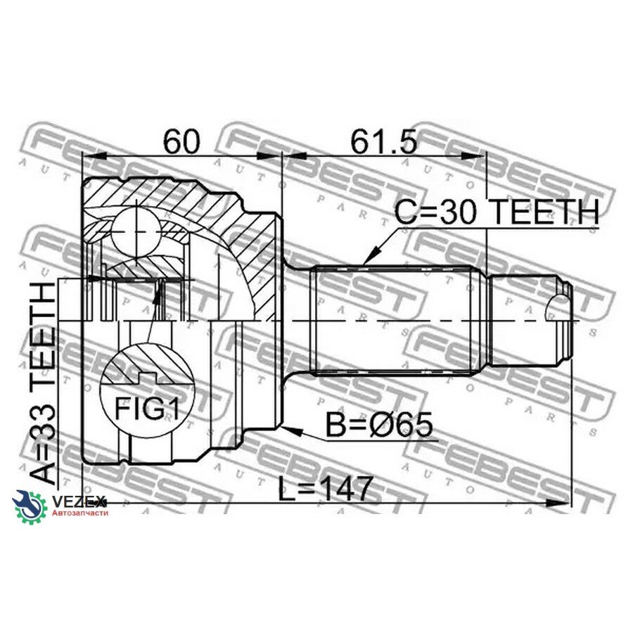 FEBEST 1910E70 ШРУС наружный к-кт! 33x65x30\ BMW X5 06-13