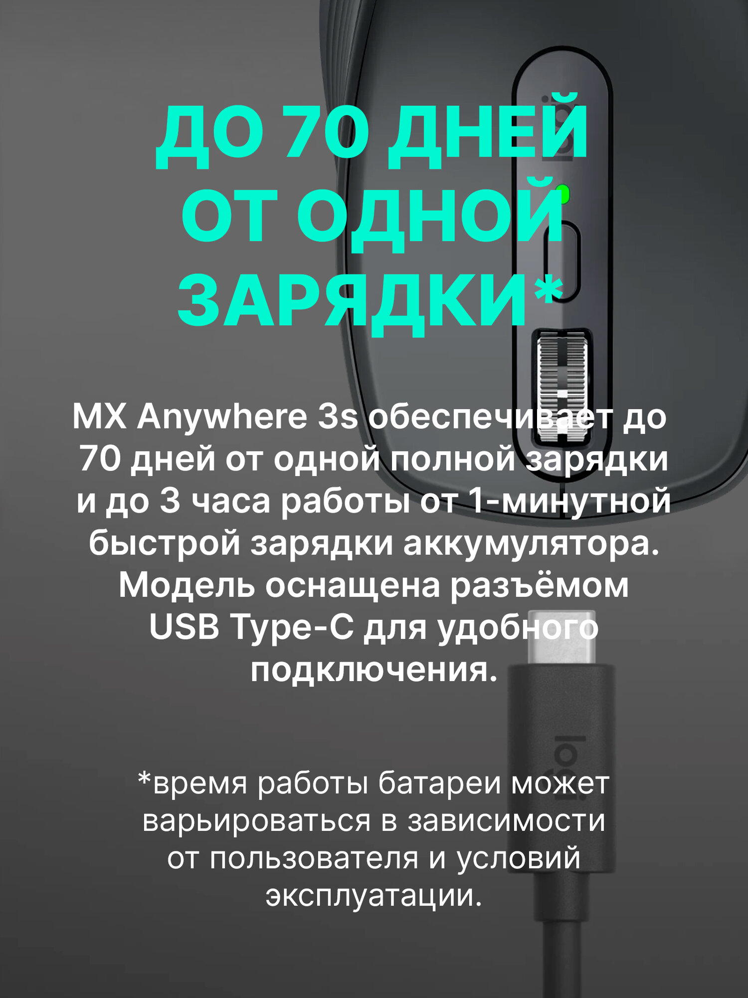 Мышь LOGITECH - MX Anywhere 3S - Graphite - 910-006925 — фото 1