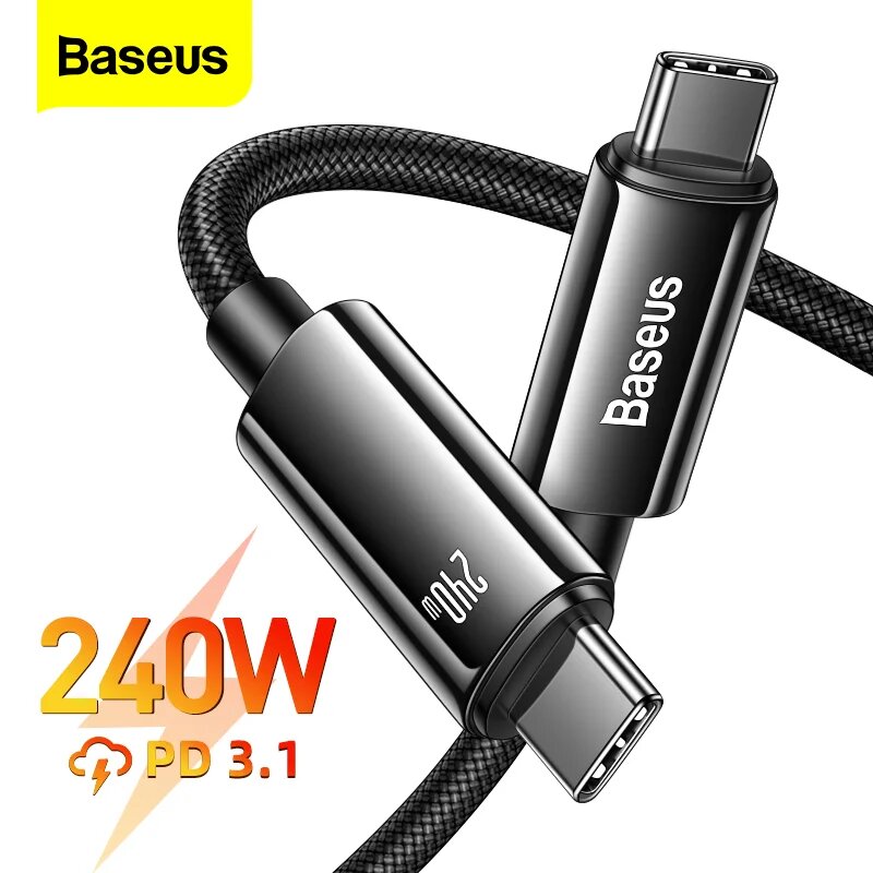 Baseus 240 Вт USB C-кабель питания PD3.1 для MacBook Samsung iPhone 17 Кабель USB C — USB C PD 48 В 5 А Кабель для быстрой зарядки типа C