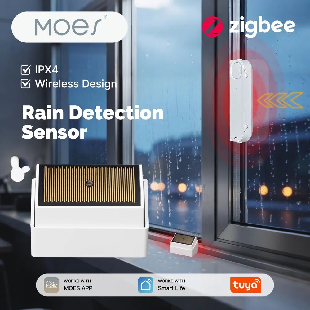 Датчик дождя MOES ZigBee (интеллектуальное обнаружение дождя, автоматическое закрытие окон)