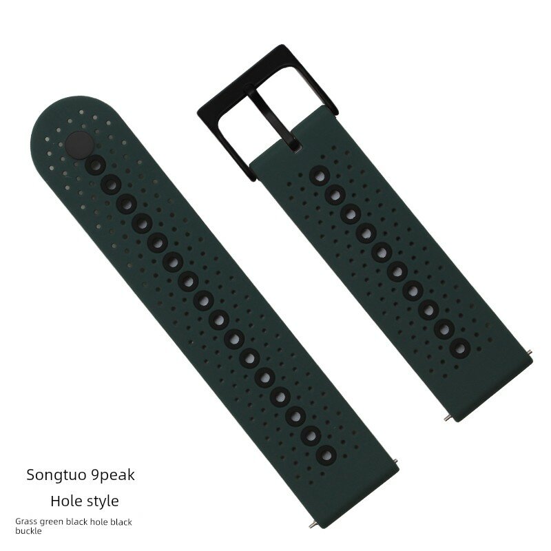 Suunto 9 Peak 22 мм светло-зеленая силиконовая браслет с черной пряжкой, черные перфорированные отверстия