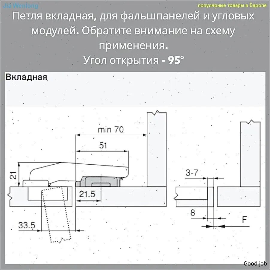 Петля мебельная Blum угловая 95° под фальшпанель 2 шт. для мебели серебристого цвета — фото 1