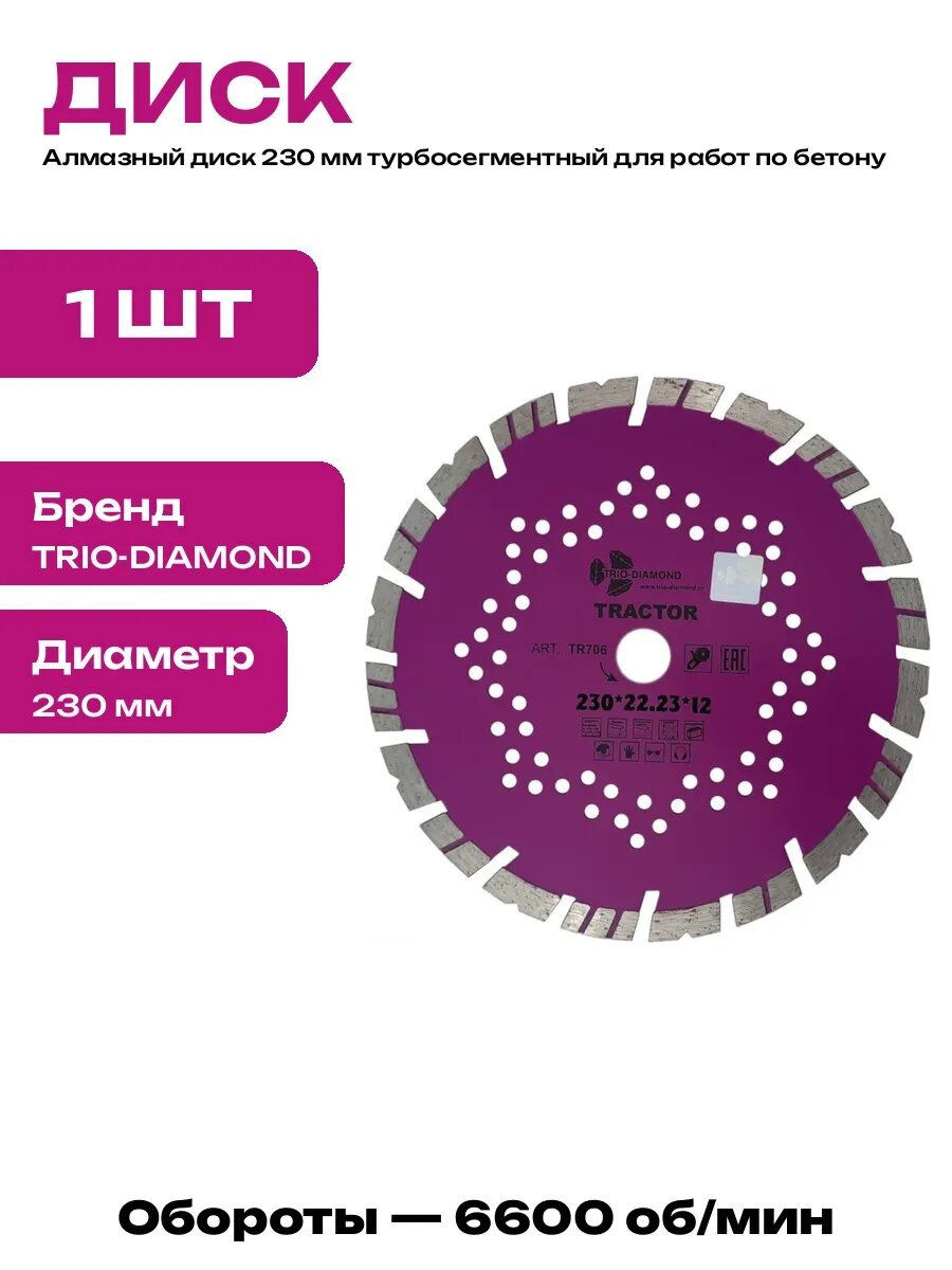 Диск алмазный 230х22.2 мм для кирпича и плитки Tractor TR706