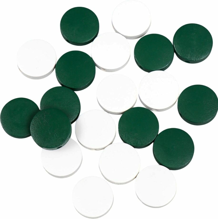 Бусины деревянные 15 мм "Плоский круг" для творчества, набор бусинок из дерева для рукоделия и украшений, бусинки круглые пришивные из дерева - 20 штук, цвет белый зелёный