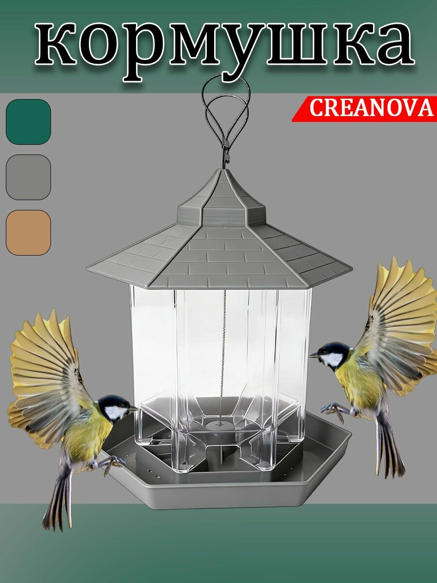 Прозрачная подвесная кормушка для птиц Waterproof Hanging Bird Feeder, большая вместимость, для сада балкона двора, легко мыть, 22x19x20 см