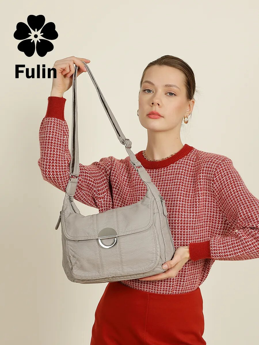Сумка кросс-боди Fulin, фактура зернистая, светло-серый