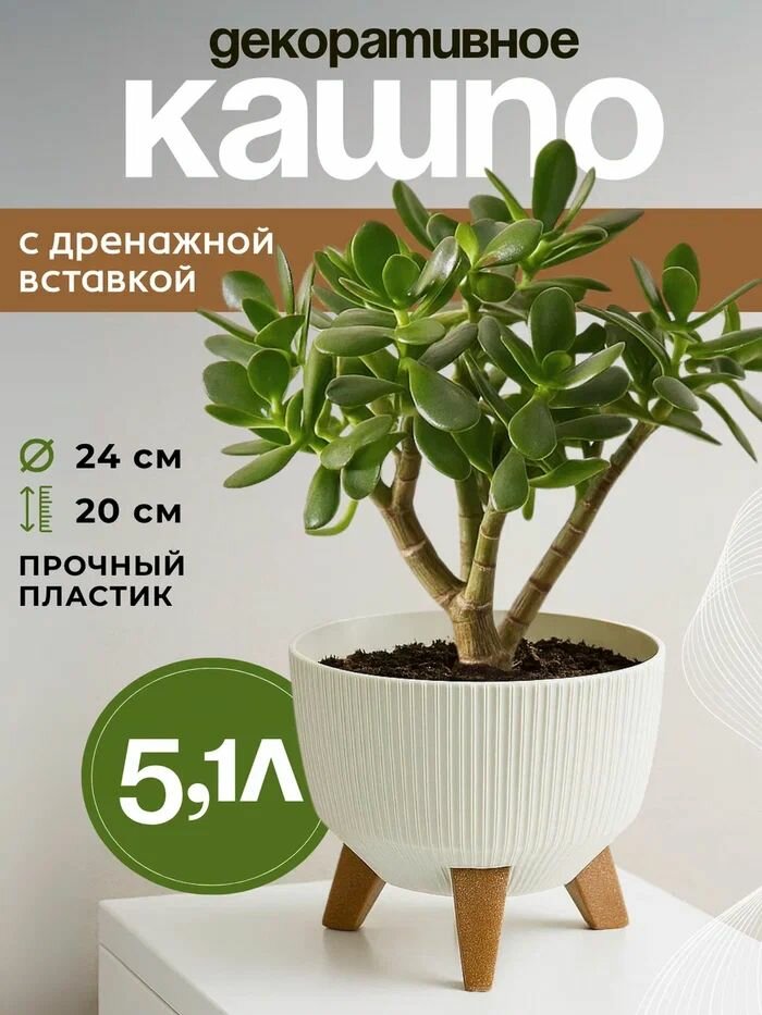 Декоративное кашпо Elfplast Vinto на ножках, с дренажной вставкой на 5.1литра