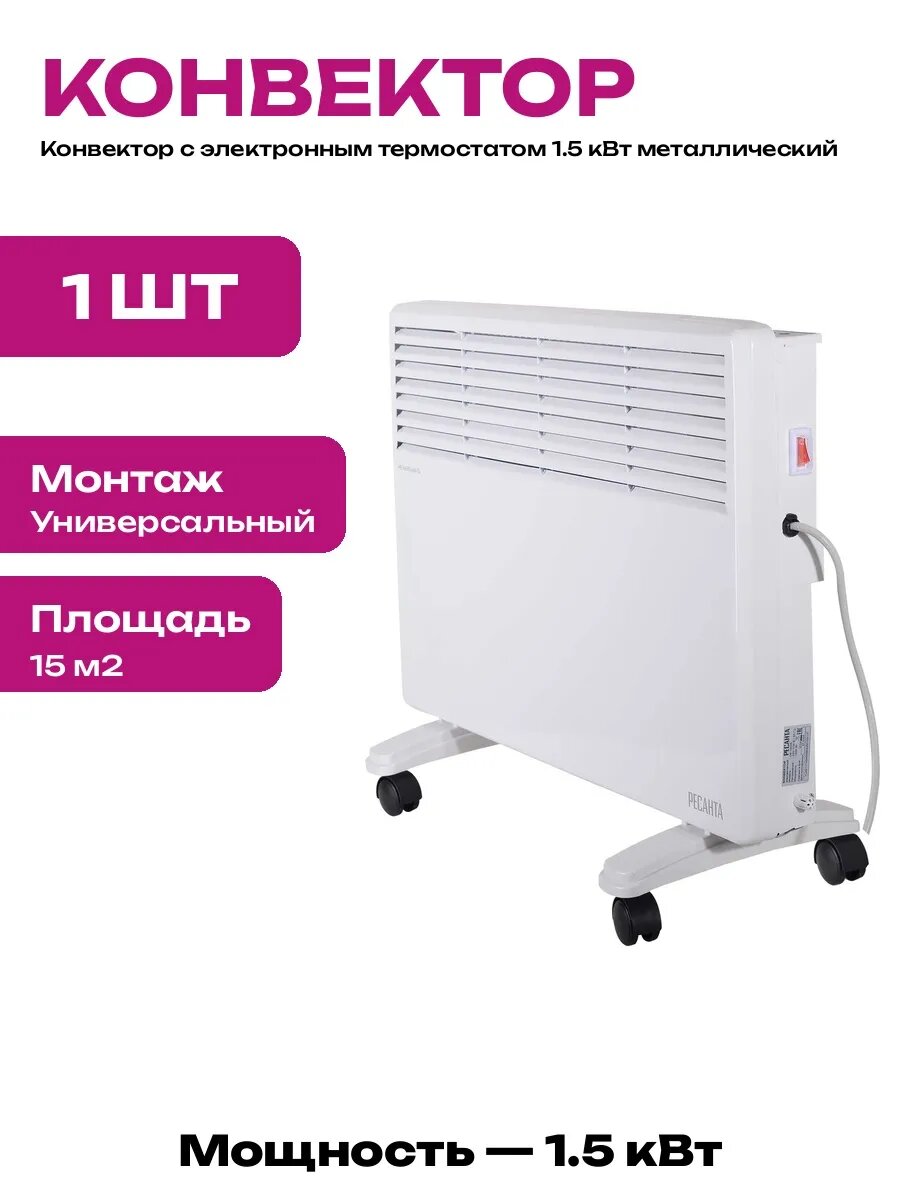 Обогреватель настенный 1500 Вт 220В корпус металл белый LED