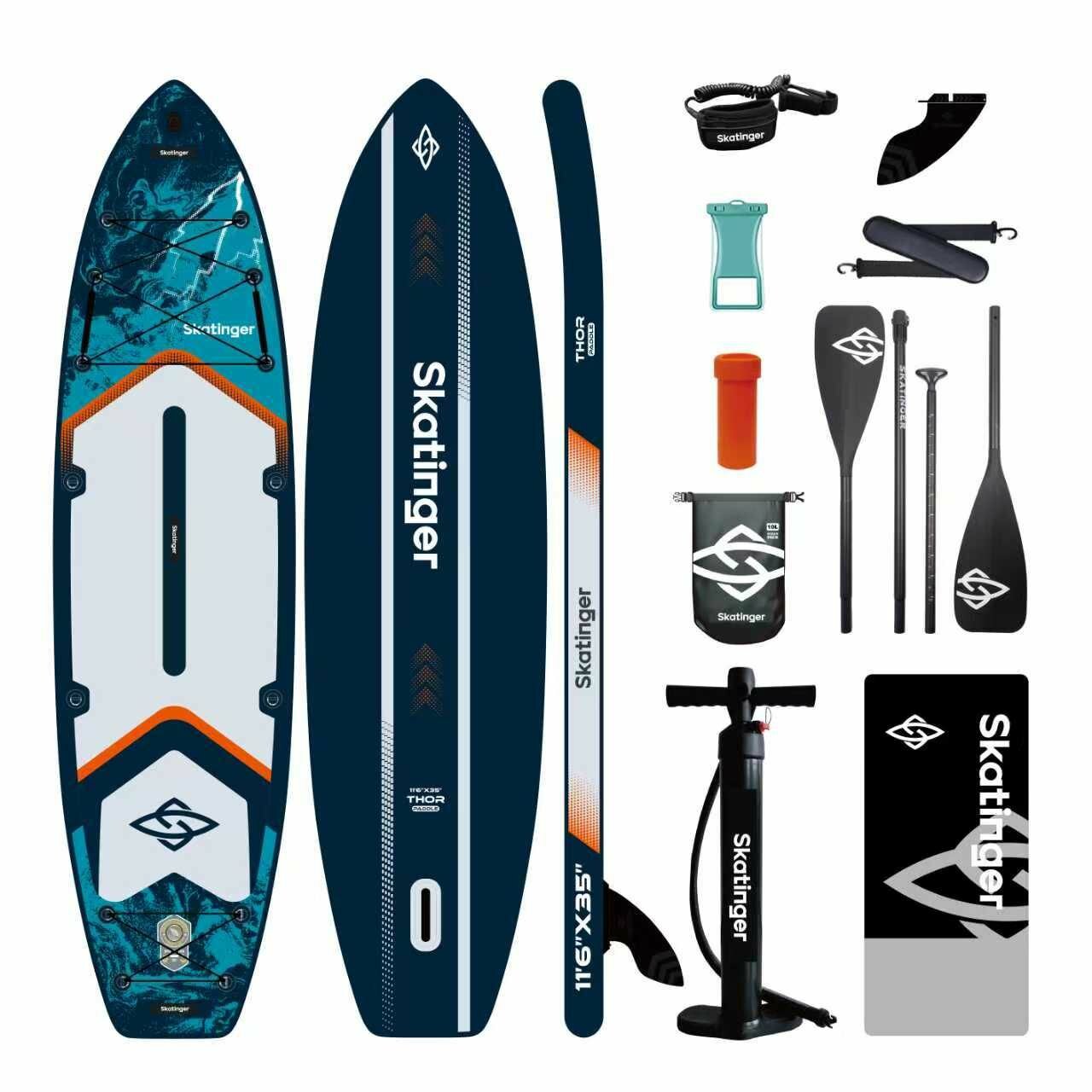 Надувная Сап-доска SKATINGER Thro blue (SUP board) двухслойная 350*89*15см