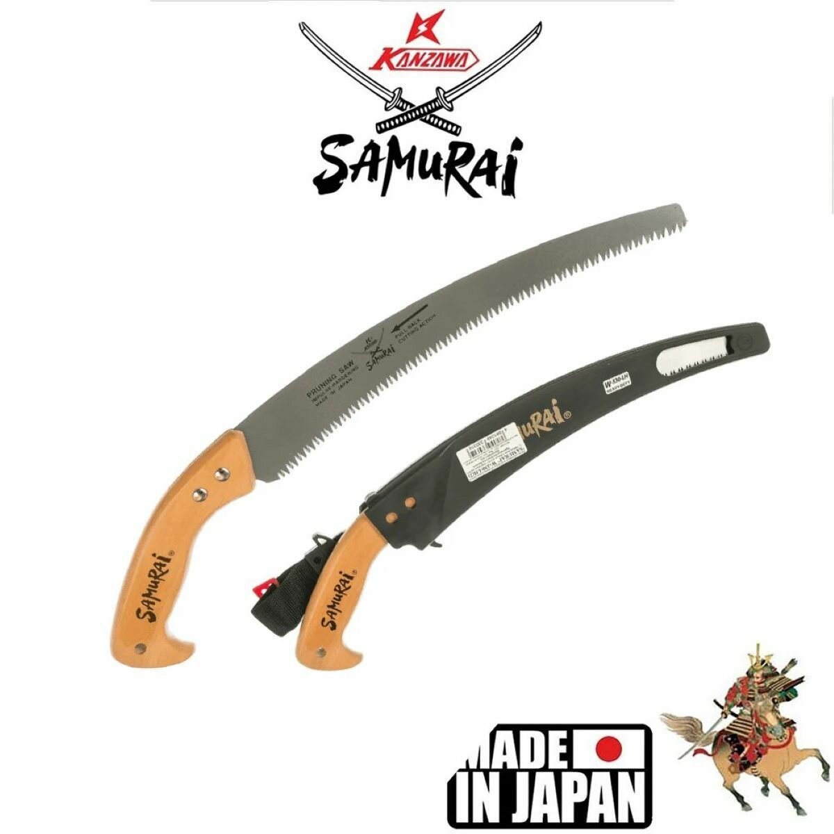 SAMURAI, Япония. Пила усиленная изогнутая, 330 мм, в чехле с поясным креплением и деревянной ручкой. Модель W-330-LH2, серия ICHIGEKI, Samurai, Япония