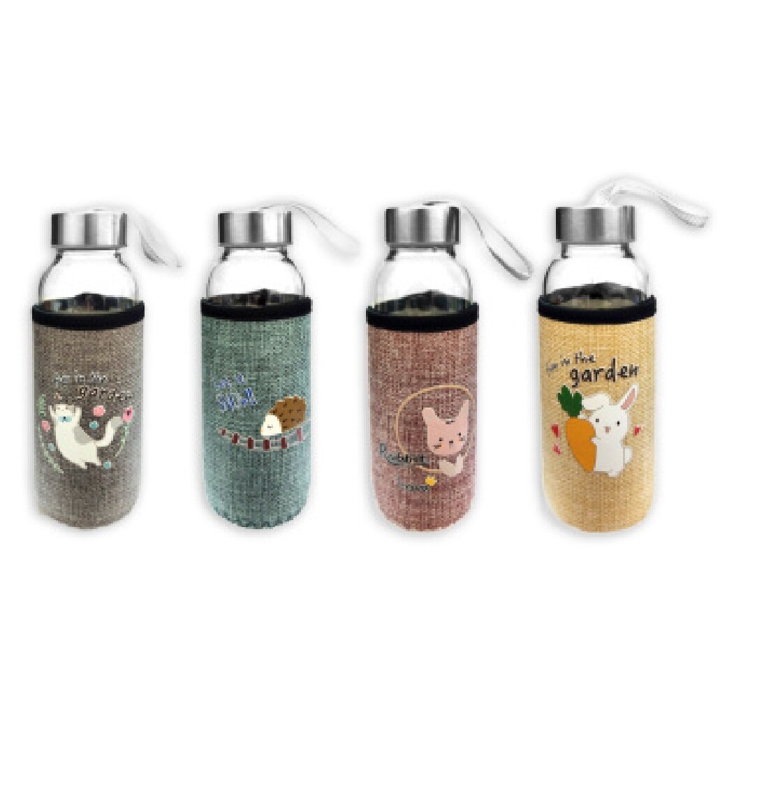 Бутылка для воды "Fantasy garden" KWELT, 300ml, стеклянная, с чехлом, ассорти