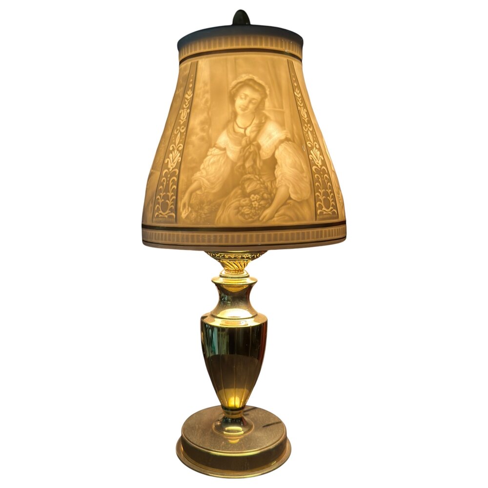 Лампа настольная "Мадонна", 46 см, 1960-1980 гг, литофания, латунь, фарфор, Германия