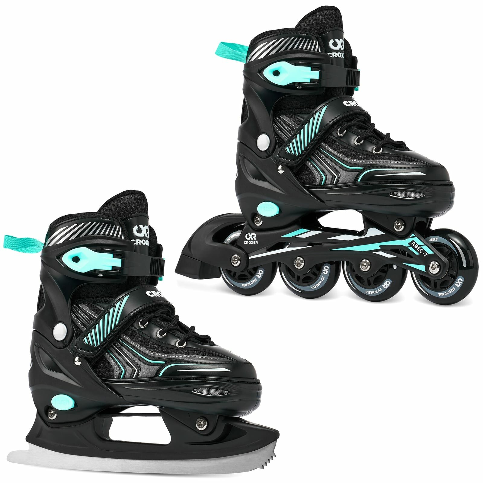 DECATHLON ролики Croxer Optima, черно-зеленые, 35/38