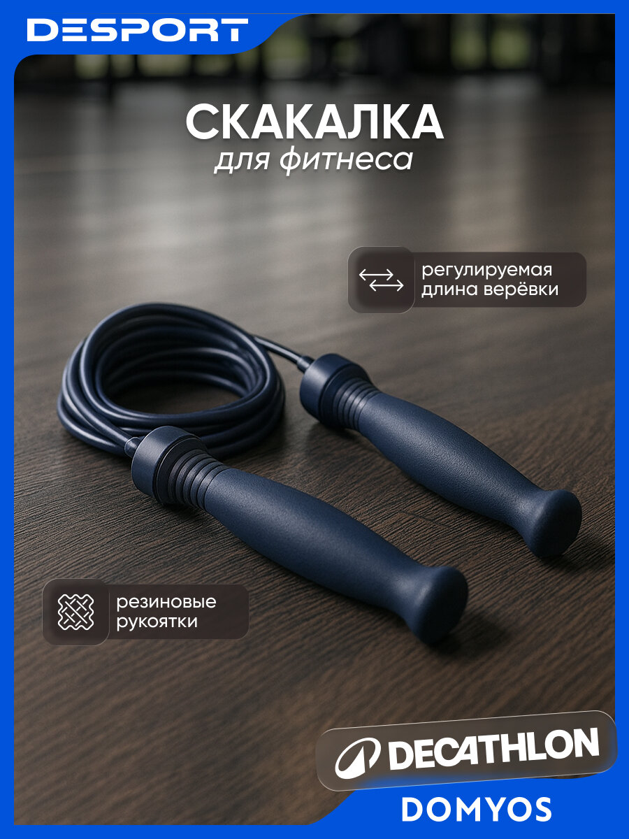 Скакалка Domyos JR500, для фитнеса, синий, регулировка длины, эргономичные рукоятки