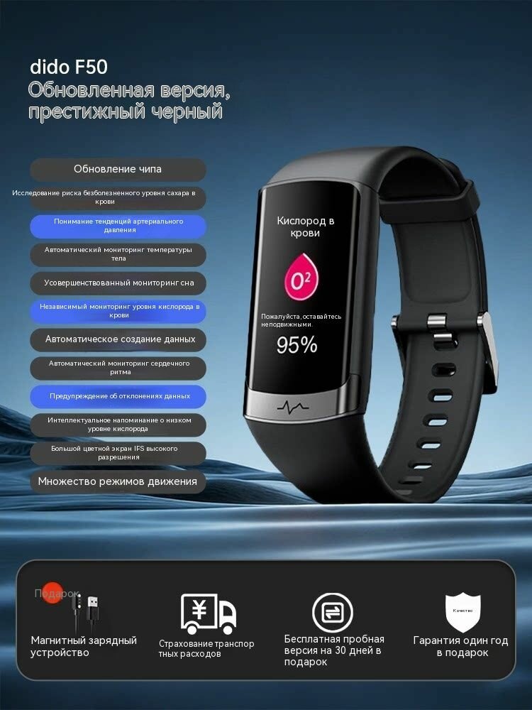 Смарт-браслет Dido F50S с измерением сахара, давления, ЭКГ, пульса, кислорода и сна, фитнес-трекер
