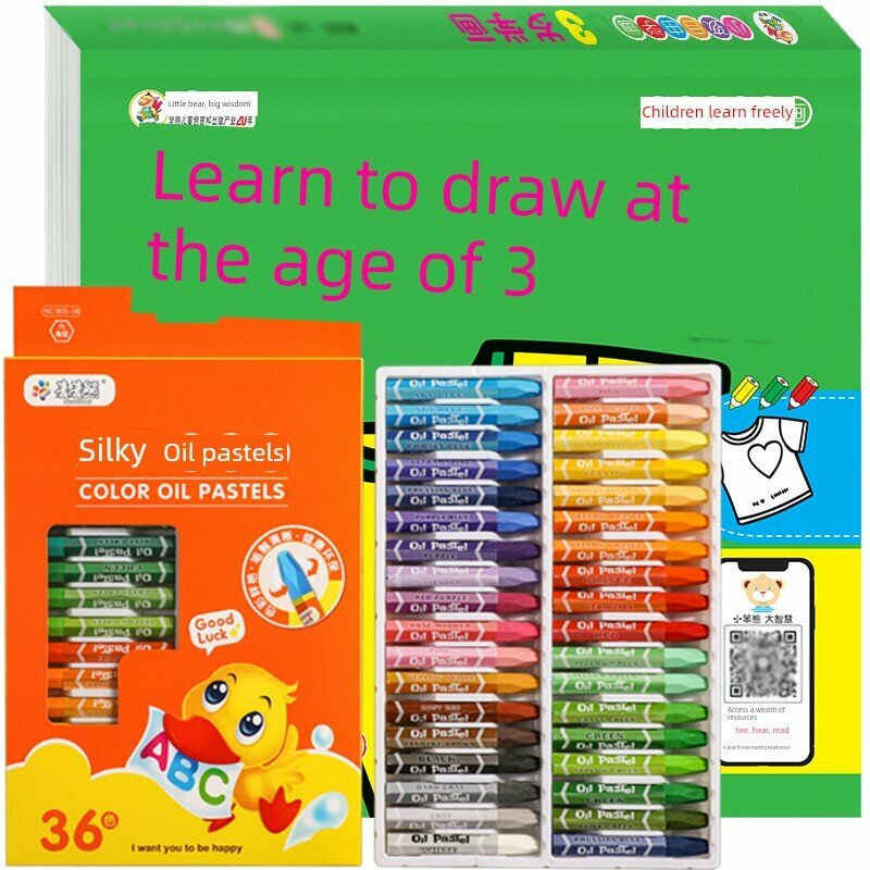 Образовательная книга для рисования для 3-летних детей с 36 масляными мелками, набор для раскрашивания в дошкольном