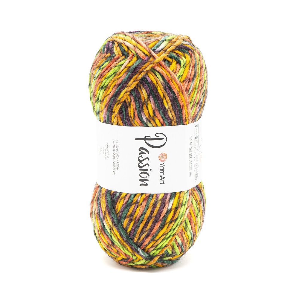 Пряжа для вязания YarnArt Passion 1249 петрольный желтый оранжевый 100 гр/200 м 20% шерсть, 80% акрил