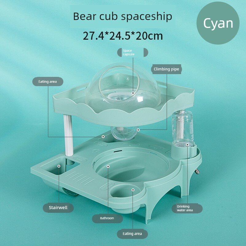 Аксессуар Bear Cub Astronaut Cabin для клетки хомяка, цвет циан, прочный пластик, многоуровневый компонент