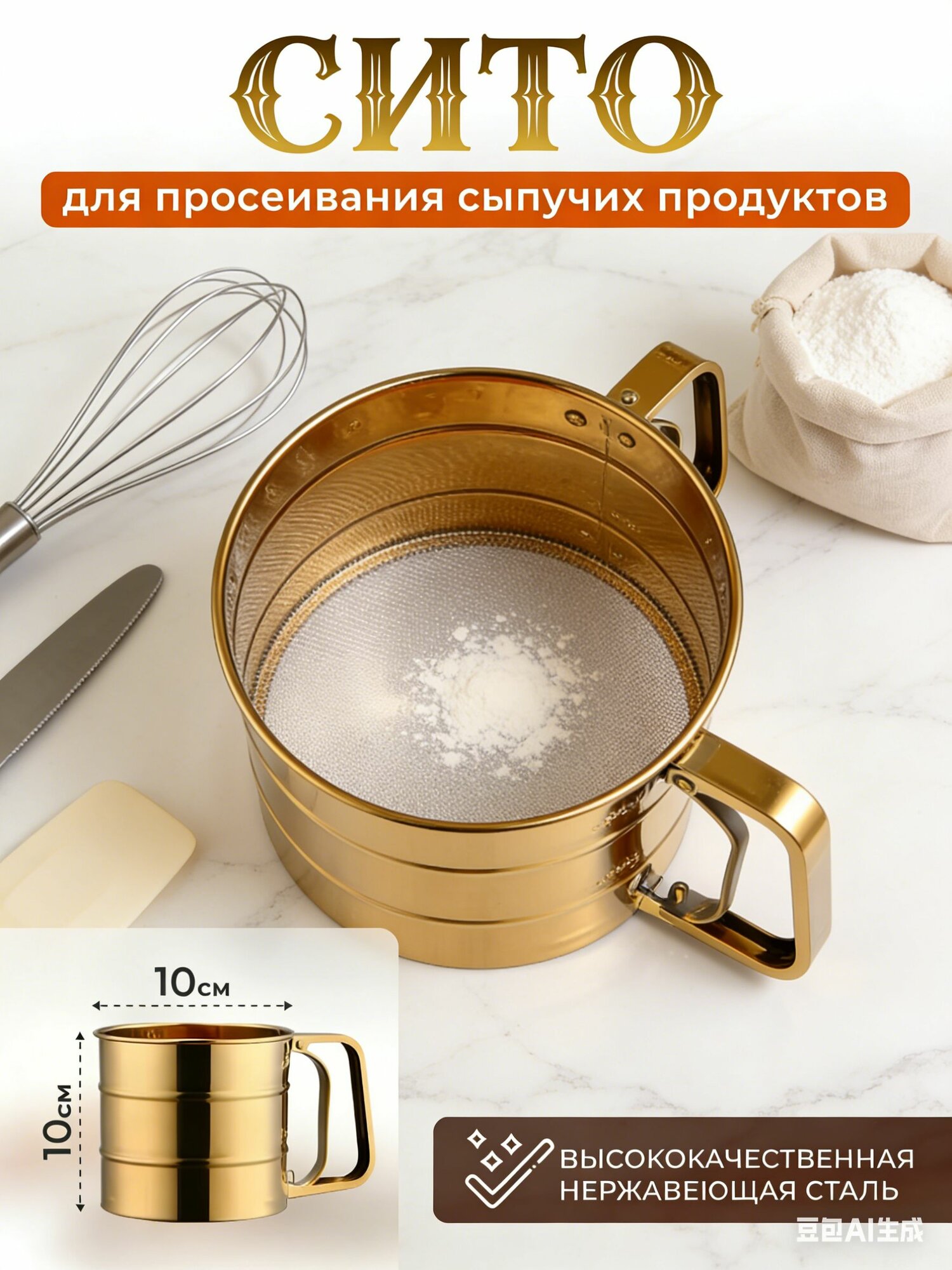 Сито для муки металлическое кухонное кружка