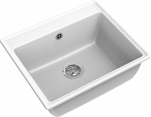 Мойка кухонная GranFest Vertex GF-V-580 мраморная, 58x50, прямоугольная, мойка для кухни, белая, матовая
