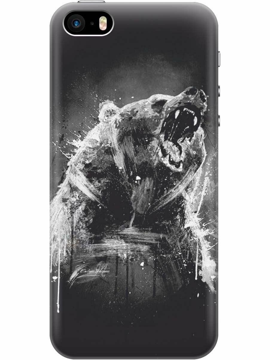 Силиконовый чехол на Apple iPhone SE / 5s / 5 / Эпл Айфон 5 / 5с / СЕ с рисунком "Разъяренный медведь"