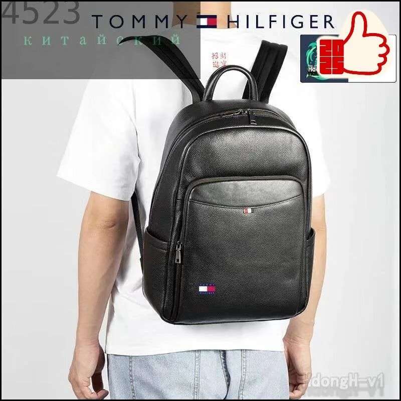Tommy Hilfiger Рюкзак из воловьей кожи для мужчин, городской, черный, 40x30x15 см — фото 1