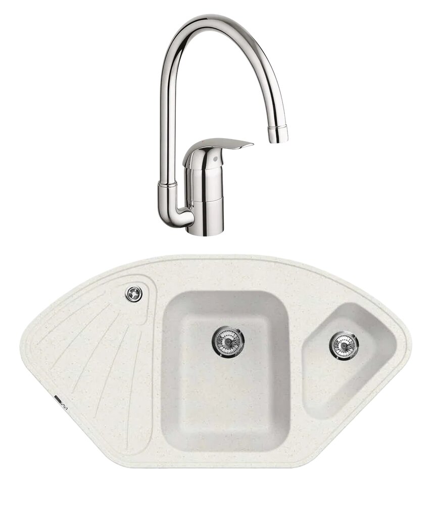 Комплект Мойка Lava A3. LAT 105x57, латте, кварц / Смеситель Grohe Euroeco 32752000 глянцевый хром