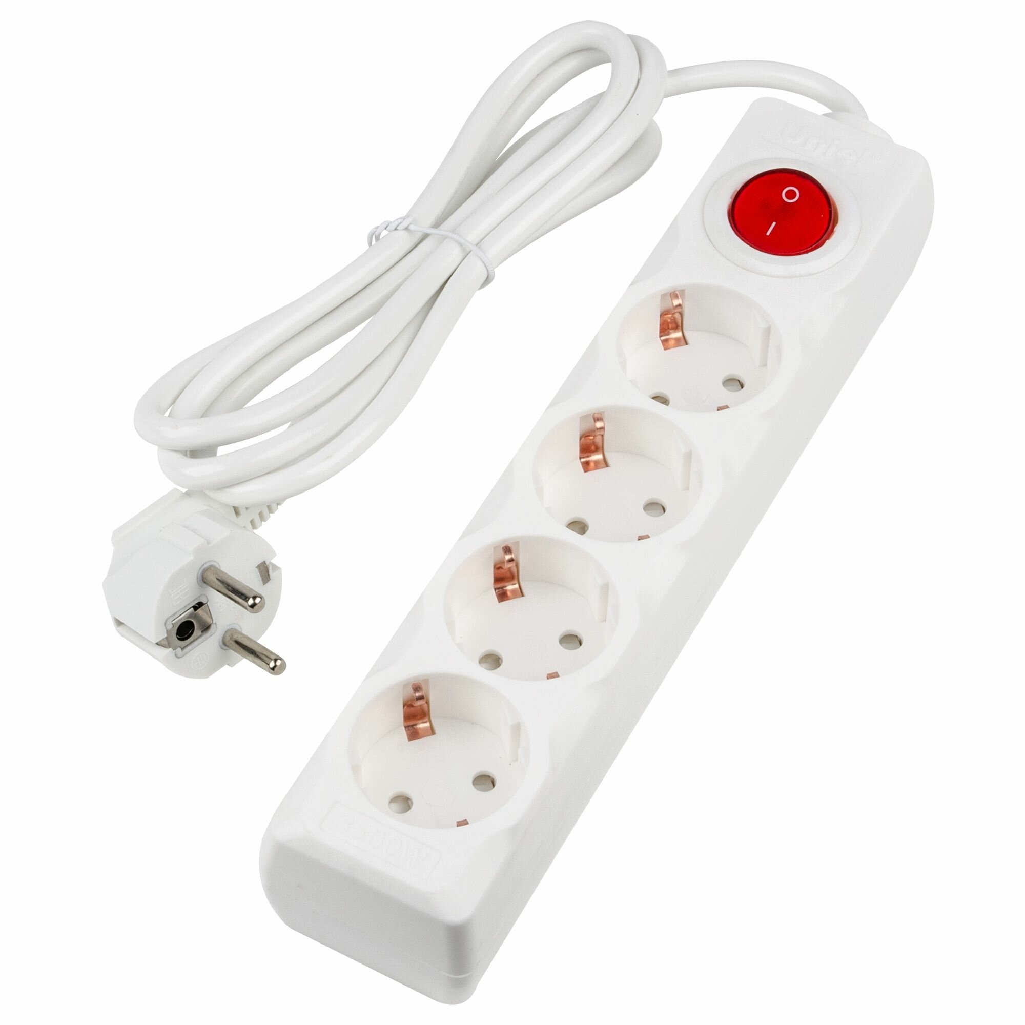 Удлинитель с заземлением и выключателем Uniel UL-00010021 S-GCU4-1.5B WHITE 1,5м Ultra