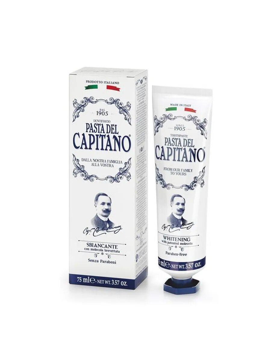 Паста зубная отбеливающая с запатентованной молекулой 1905 Pasta del Capitano 75мл