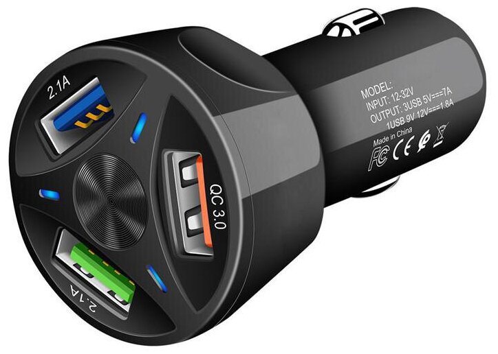 TDS TS-CAU32 Черный ЗУ авто USB (QC3.0,7000mA)