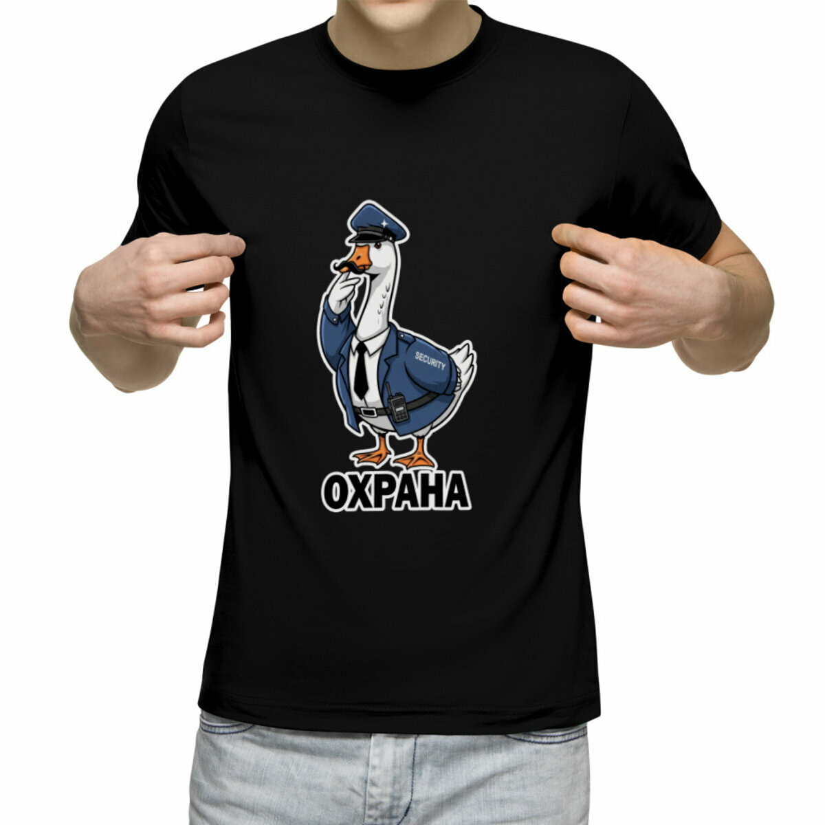 Мужская футболка «Охрана. Принт для охранника. Security» (черный, M)
